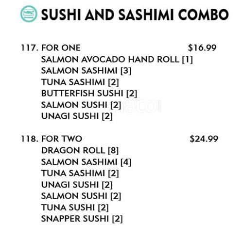 Menu at Sushi Bay restaurant, Toronto
