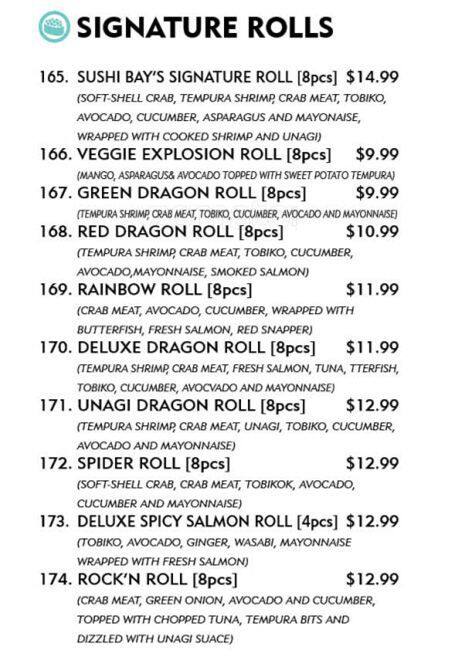 Menu at Sushi Bay restaurant, Toronto