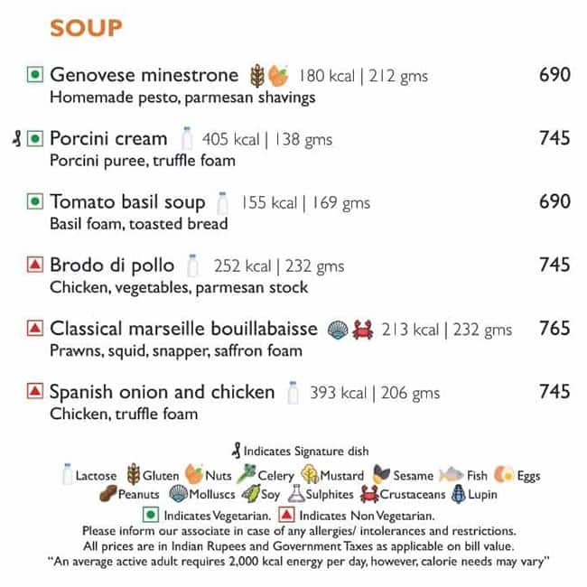 Menu of Rivea - Taj Santacruz, Vile Parle East, Mumbai