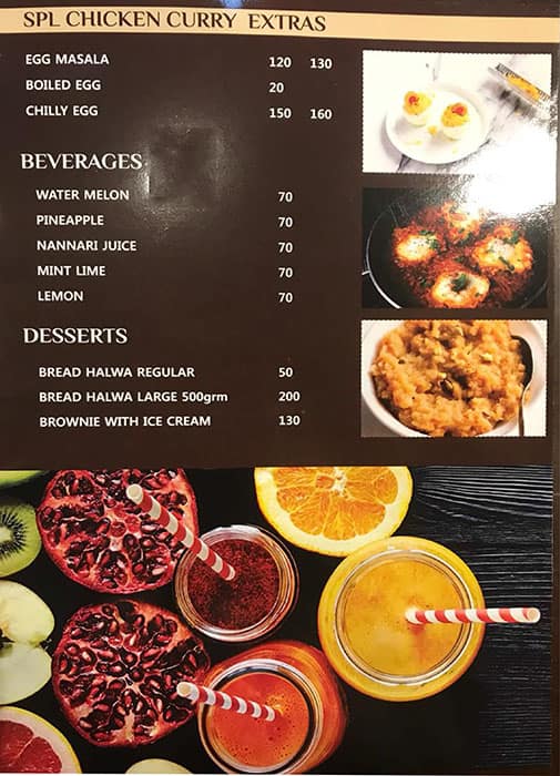 Menu of Yaa Mohaideen Biryani, T. Nagar, Chennai