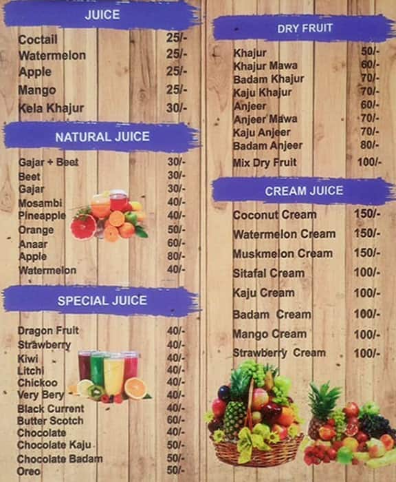 Menu of Inaya Fresh Fruit Juice Centre, Mumbra, Thane