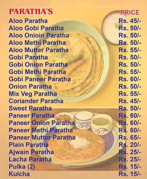 Menu of Paratha's, Borivali West, Mumbai