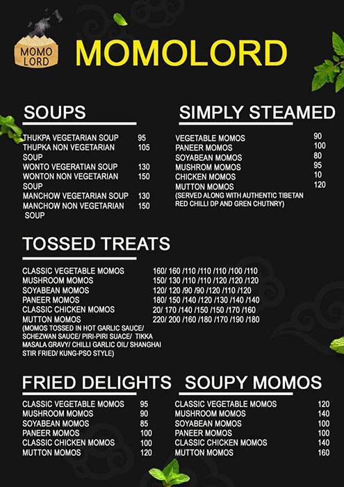 Menu of Momo Lord, Sector 17, Gurgaon