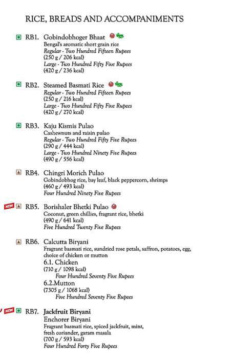 Menu at Oh! Calcutta, Kolkata, Silver Arcade