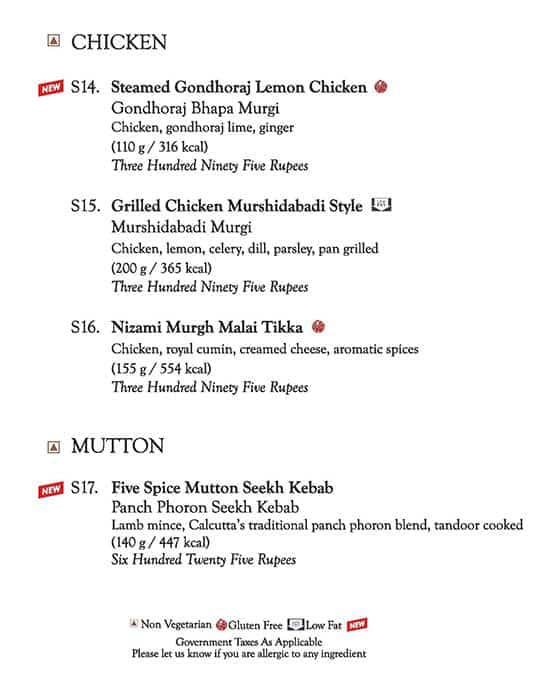 Menu at Oh! Calcutta, Kolkata, Silver Arcade