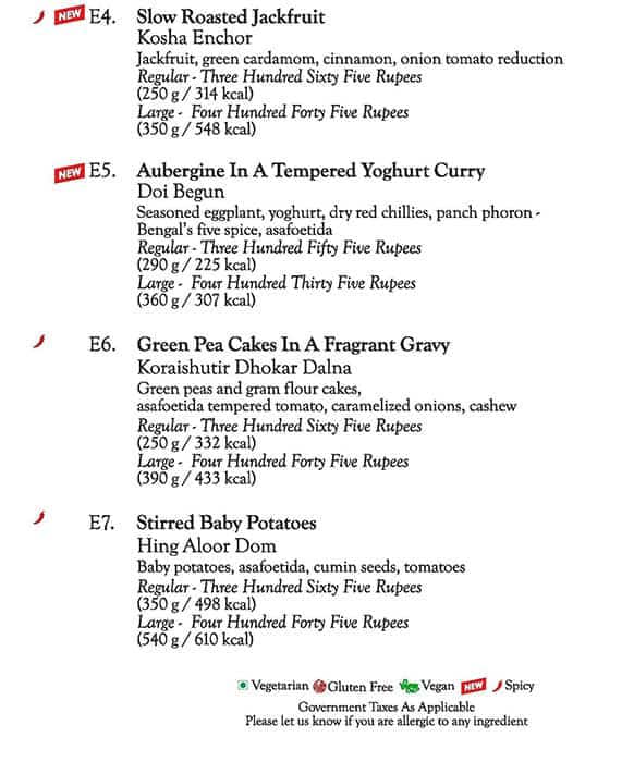 Menu at Oh! Calcutta, Kolkata, Silver Arcade