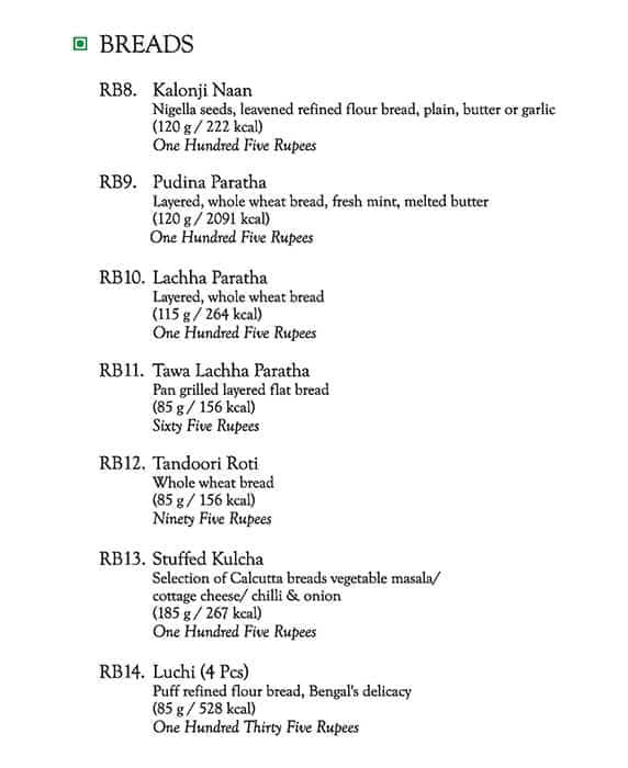 Menu at Oh! Calcutta, Kolkata, Silver Arcade