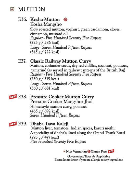 Menu at Oh! Calcutta, Kolkata, Silver Arcade