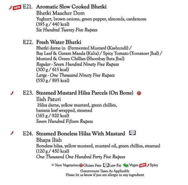 Menu at Oh! Calcutta, Kolkata, Silver Arcade