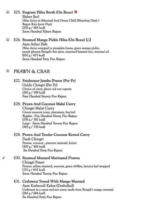 Menu at Oh! Calcutta, Kolkata, Silver Arcade