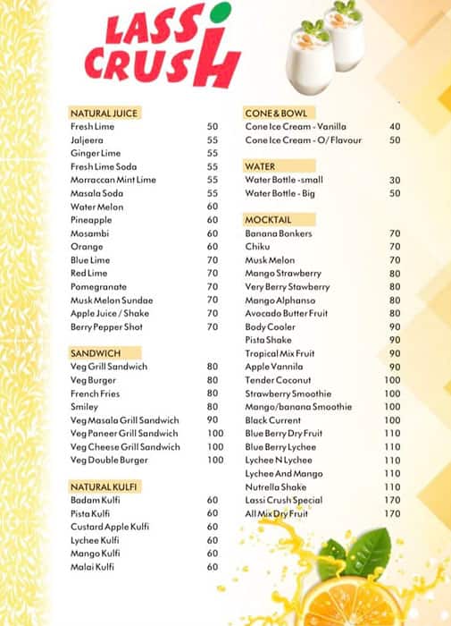 Menu of The Lassi Crush, BTM, Bangalore