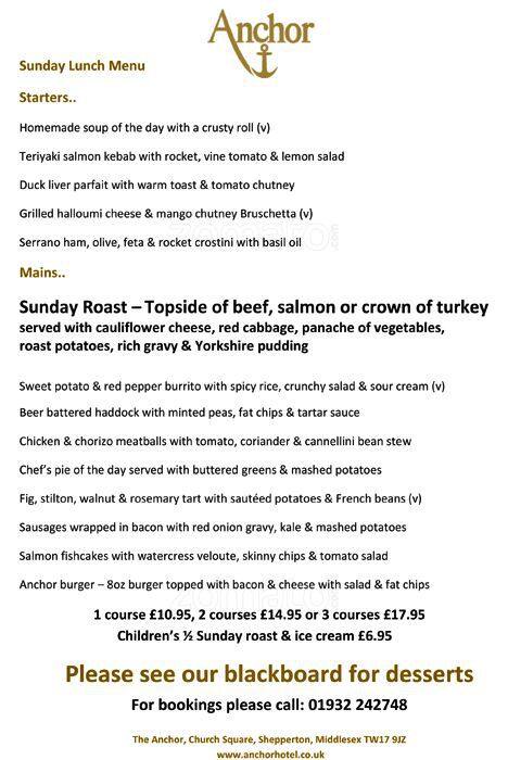 Menu at The Anchor Restaurant, London, The Anchor Hotel