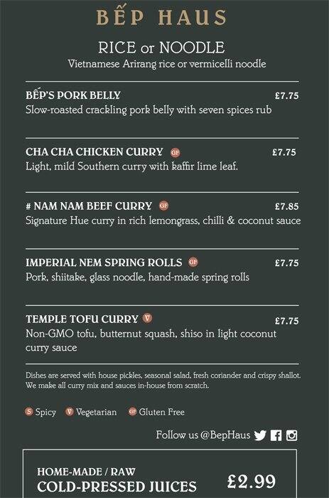 Menu at Bếp Haus restaurant, London