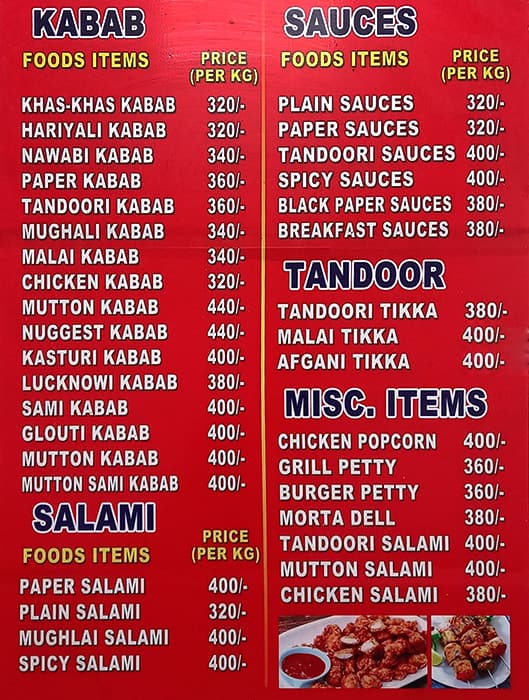 Menu of Nawab Restaurant, Palam, New Delhi