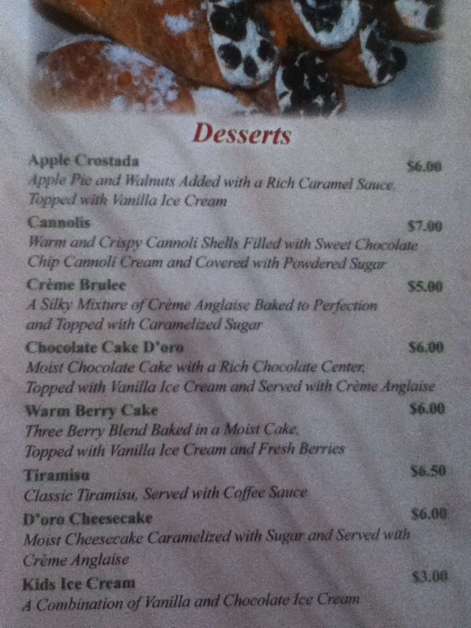 Menu at D'oro Palazzo restaurant, Haines City, Posner Blvd