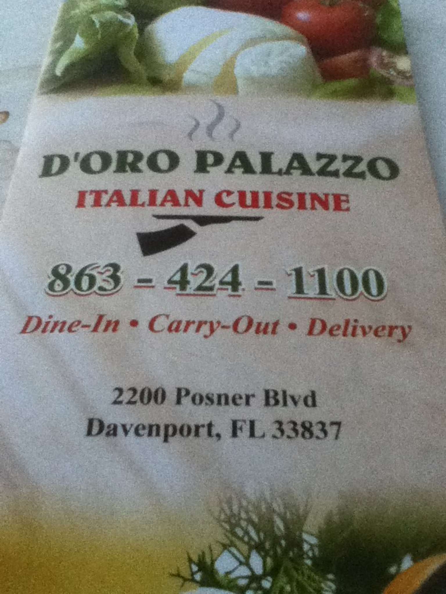 Menu at D'oro Palazzo restaurant, Haines City, Posner Blvd