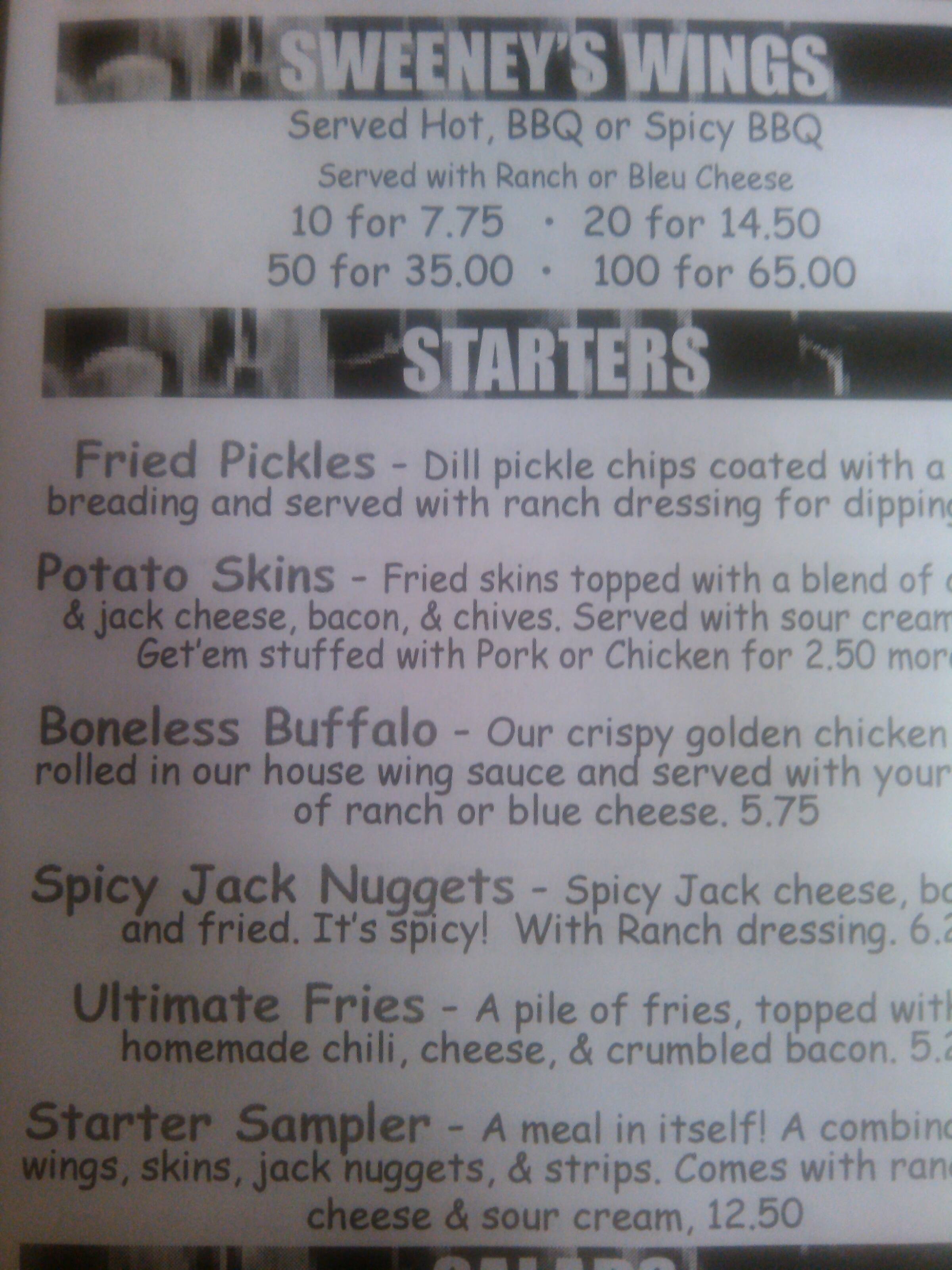 Menu at Sweeney's Pit Bar-B-Q, Harrison