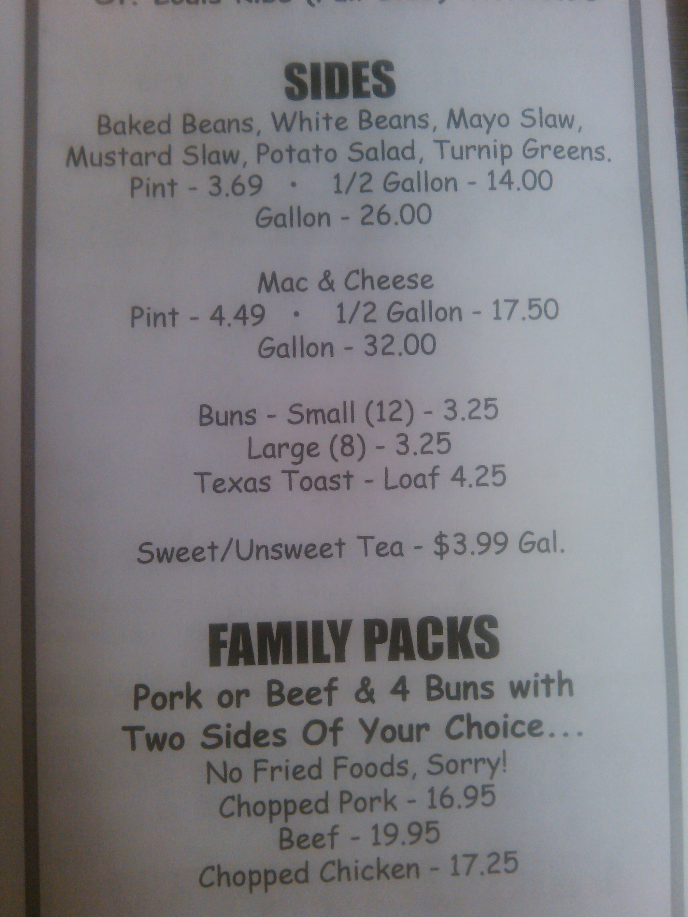 Menu at Sweeney's Pit Bar-B-Q, Harrison