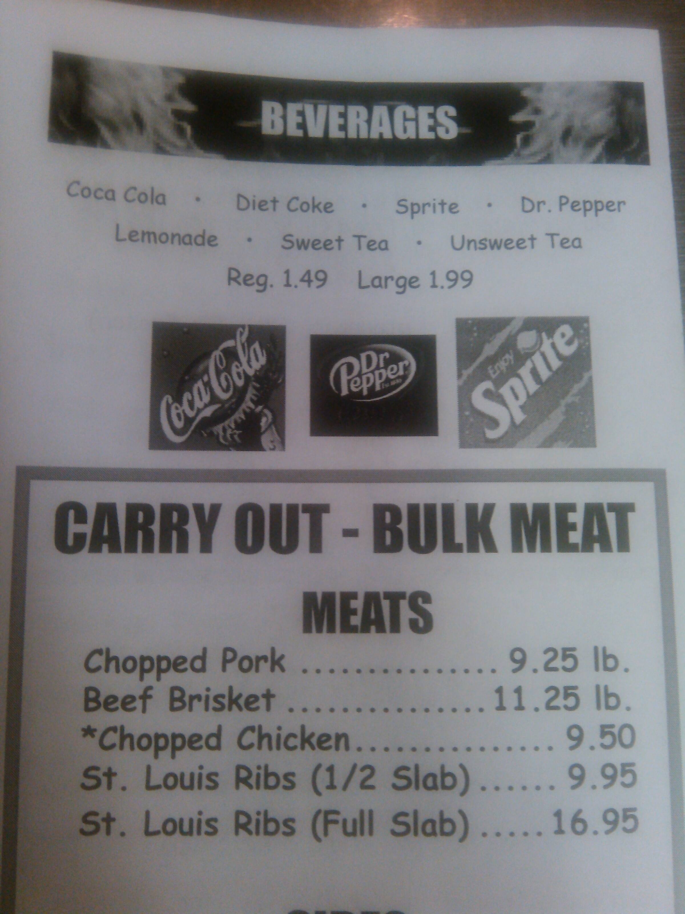 Menu at Sweeney's Pit Bar-B-Q, Harrison