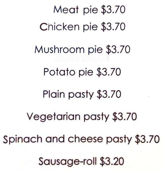 Menu at Fulham Gardens Bakery, Adelaide