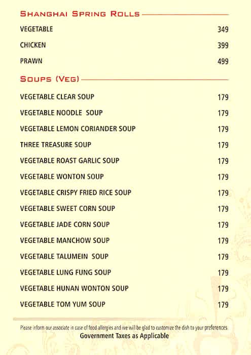 Menu of The Rice Bowl, Lavelle Road, Bangalore