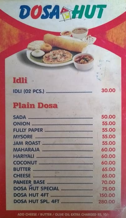 Menu at Dosa Hut, Jamshedpur, Kumar Tower 1st floor