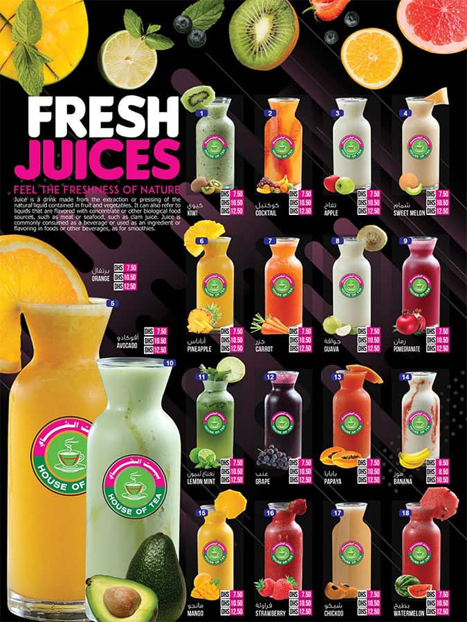 Menu of House Of Tea, Al Falah City, Abu Dhabi