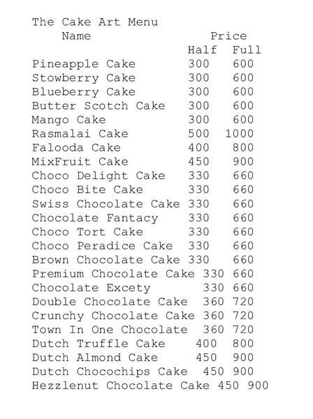 Menu of The Cake Art, Turbhe, Navi Mumbai