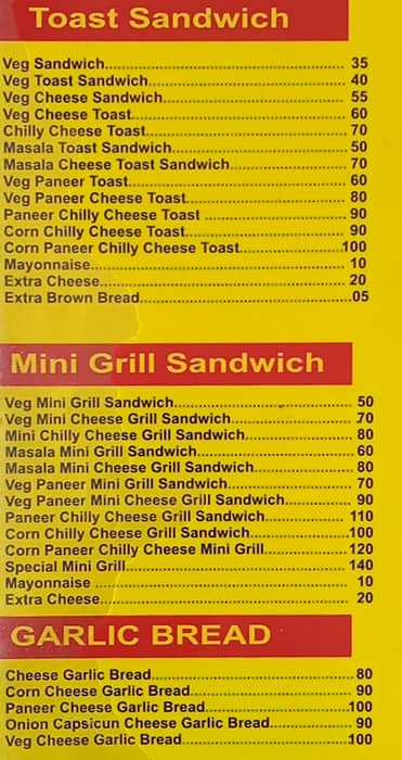 Menu of Sandwich Corner, Vashi, Navi Mumbai