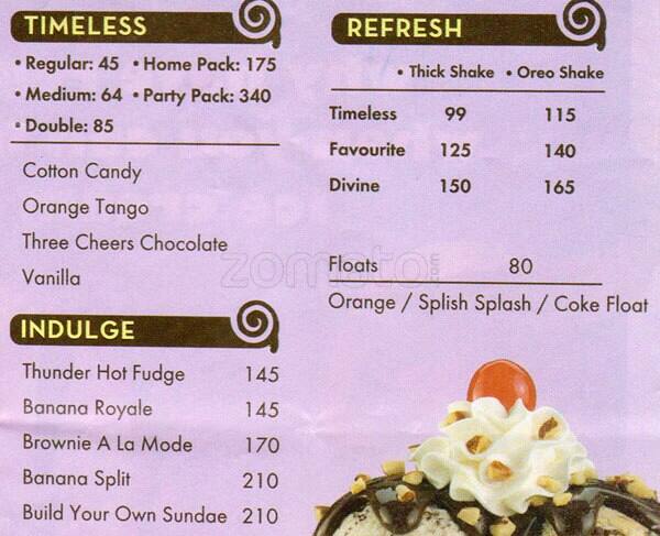 Menu at Baskin-Robbins, Kolkata, City Centre 2