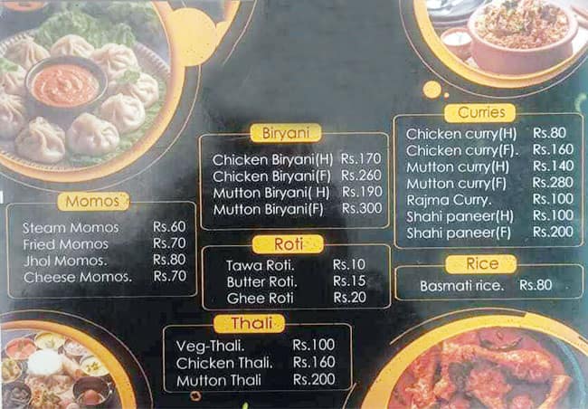 Menu of Momo Lovers, Amingaon, Guwahati