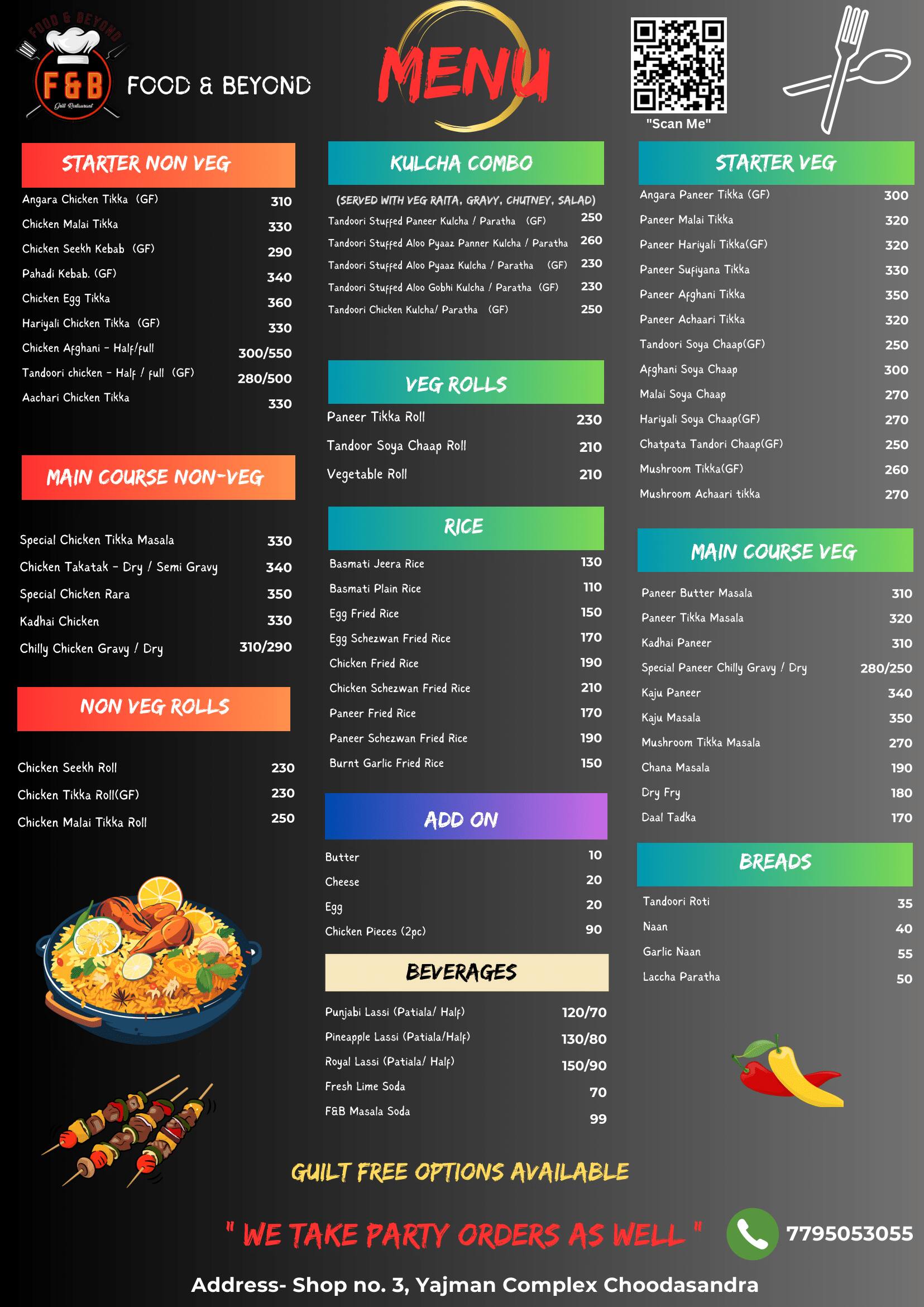 Menu of Food And Beyond, Sarjapur Road, Bangalore