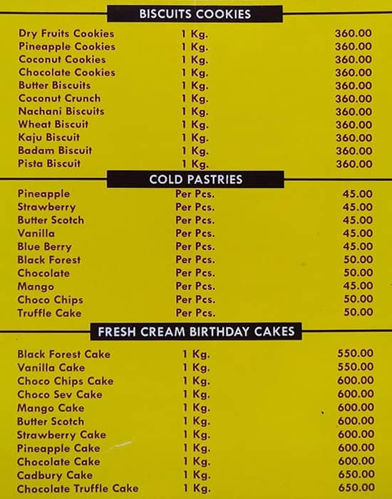Menu at Bangalore Iyengar's Bakery, Mumbai, Shop 7