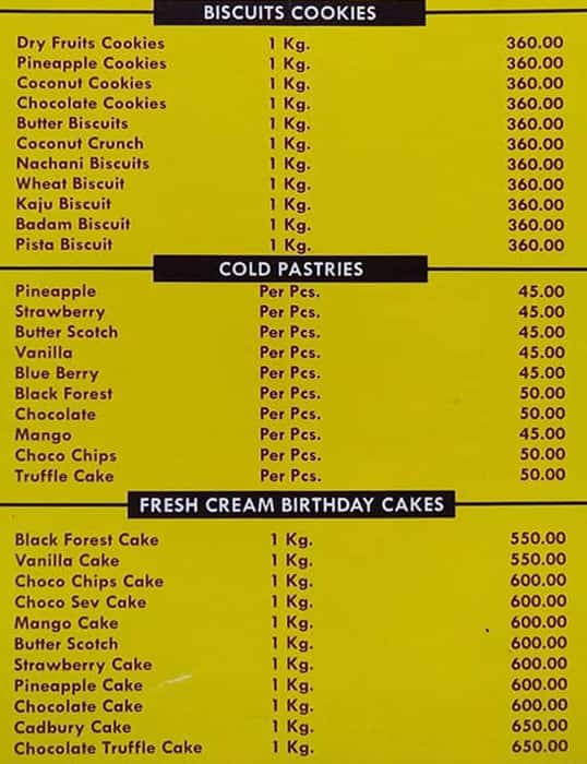 Menu at Bangalore Iyengar's Bakery, India, Shop 26