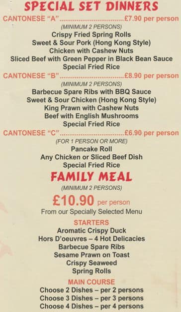 Menu at New Master Chef restaurant, London, 190 Baker St