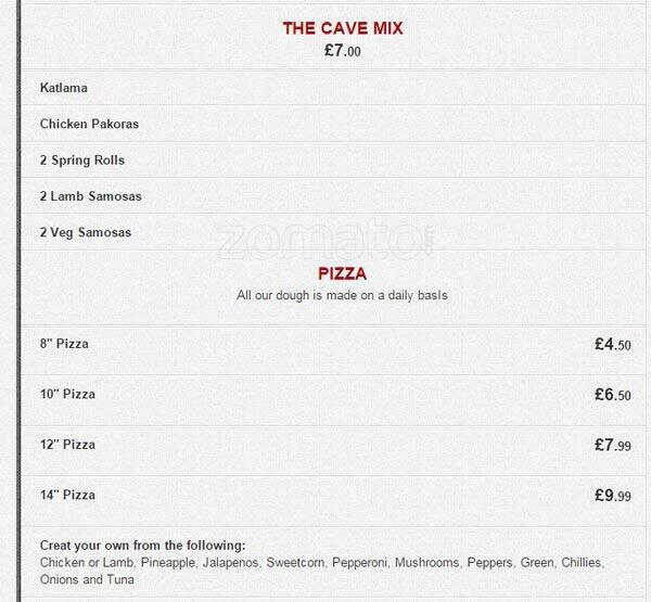 Menu at The Cave Restaurant & Sweets, Smethwick
