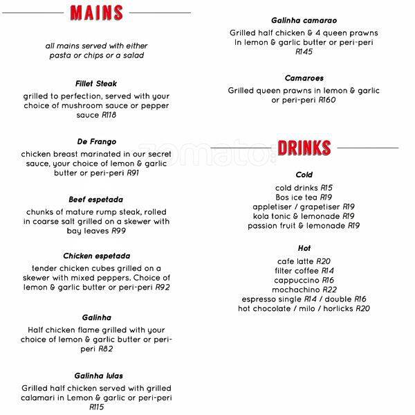 Menu at Comida Eatery restaurant, Durban