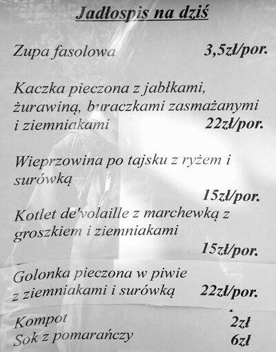 Menu at Podomka restaurant, Warsaw, Postępu 3/5