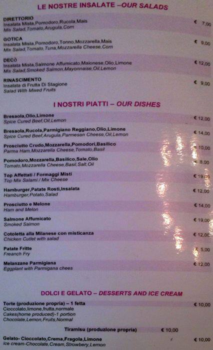 Menu da La Malmaison Cafe, Milano