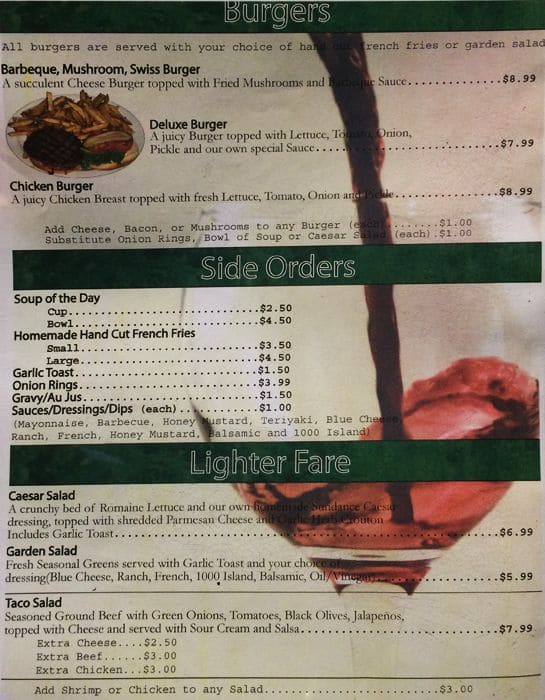 Menu at Sundance Pub and Inn, Delta