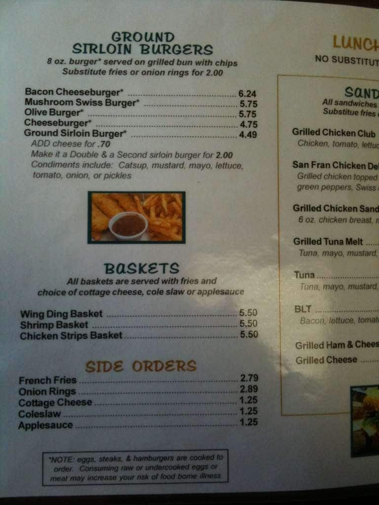 Menu at Old Town Diner cafe, Lansing