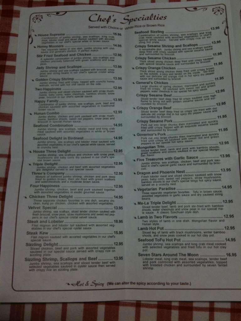 Menu at Mandarin Gourmet Restaurant, South Hadley, 481 Newton St