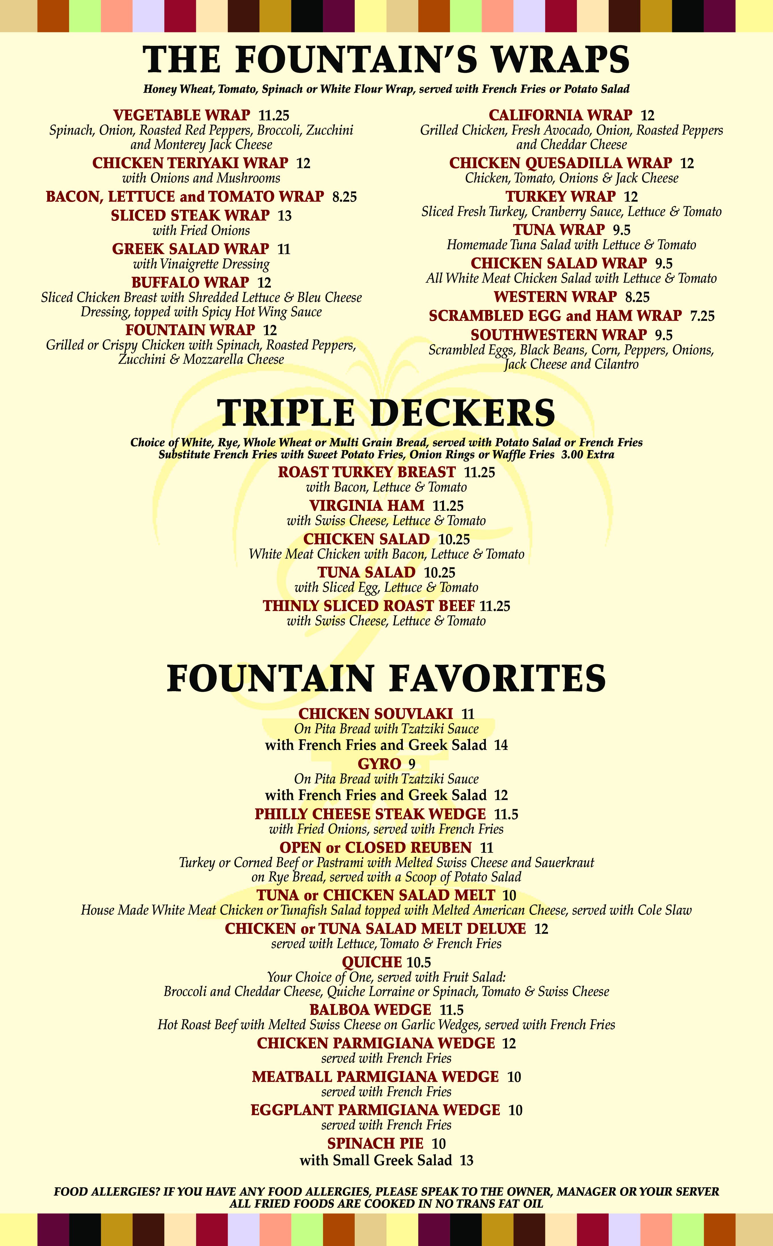 Menu at Fountain Diner-Restaurant, Hartsdale