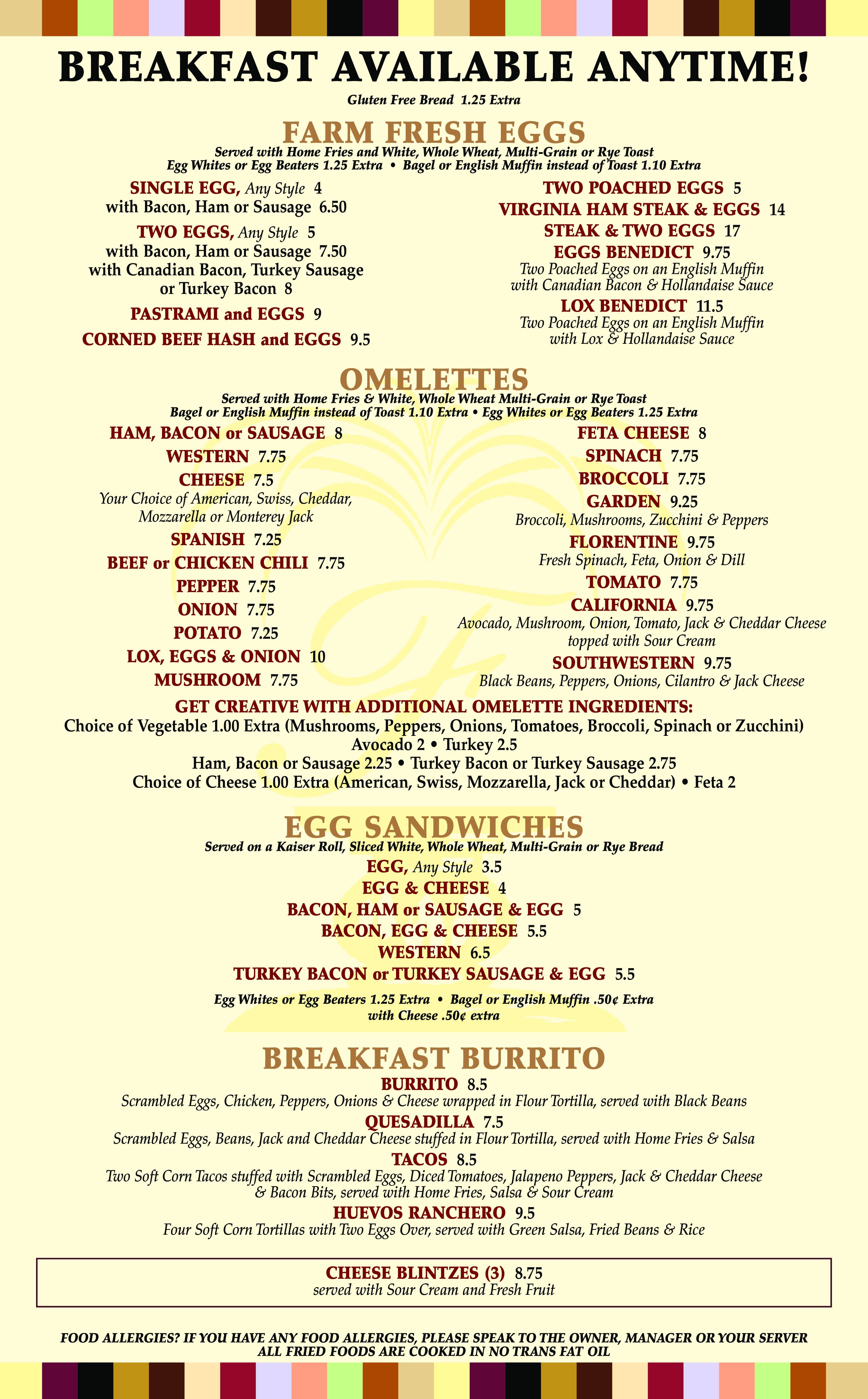 Menu at Fountain Diner-Restaurant, Hartsdale