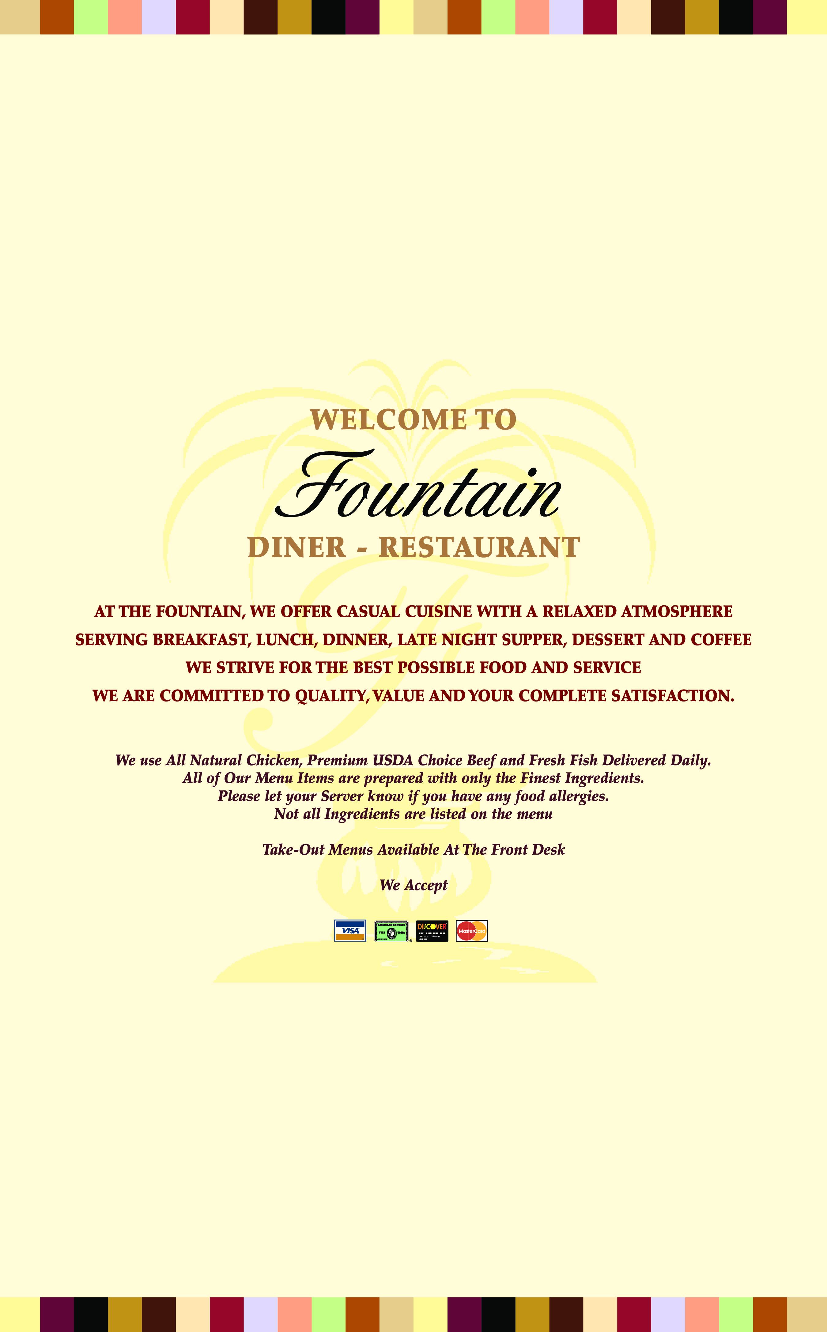 Menu at Fountain Diner-Restaurant, Hartsdale