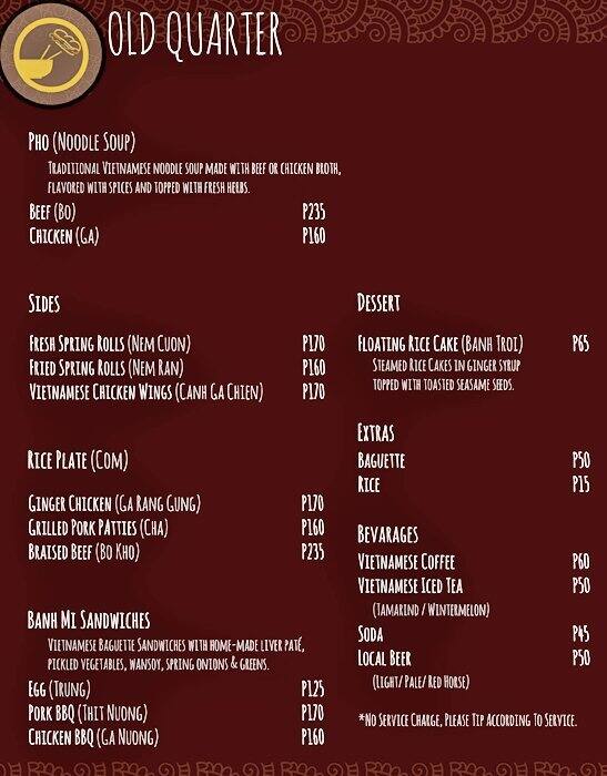 Old Quarter Menu, Menu for Old Quarter, Concepcion Dos, Marikina City ...