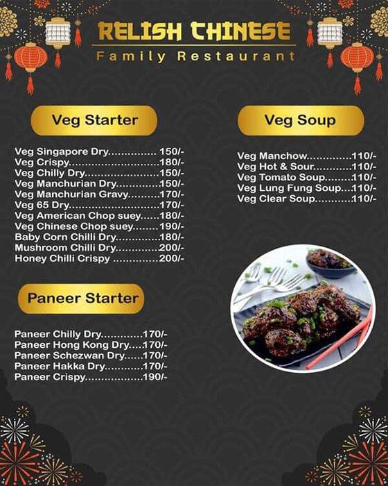 Menu of Relish Chinese Family Restaurant, Dhankawadi, Pune