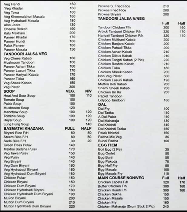 Menu of Kaka Restaurant & Bar, Malad East, Mumbai