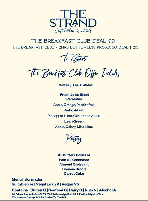 Menu of The Strand, Palm Jumeirah, Dubai