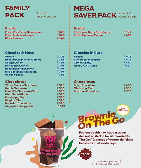 Menu at Baskin Robbins, Kolkata, Ground Floor, City Centre 1, Sector 1